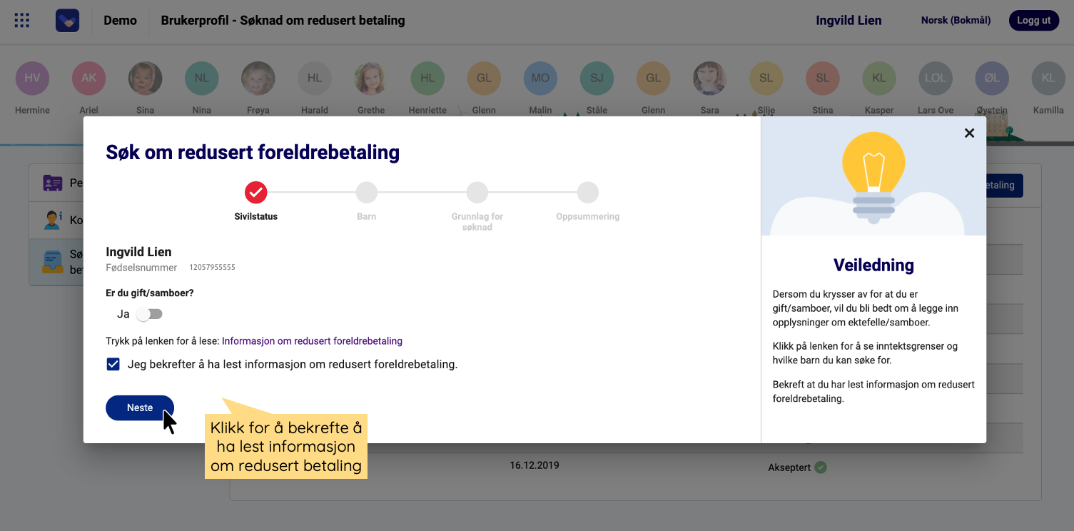 (Web) Søke om redusert betaling – Vigilo Barnehage