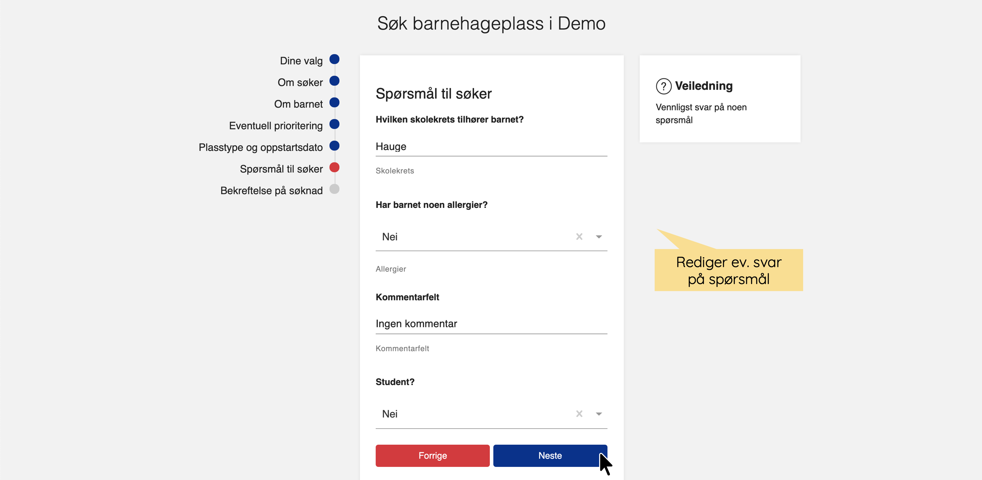 Rediger barnehagesøknad – Vigilo Barnehage